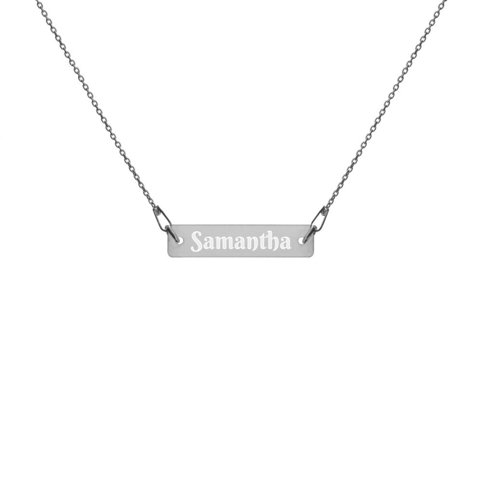 Engraved Silver Bar Chain Necklace, Plated Options: 18K Rose Gold ...