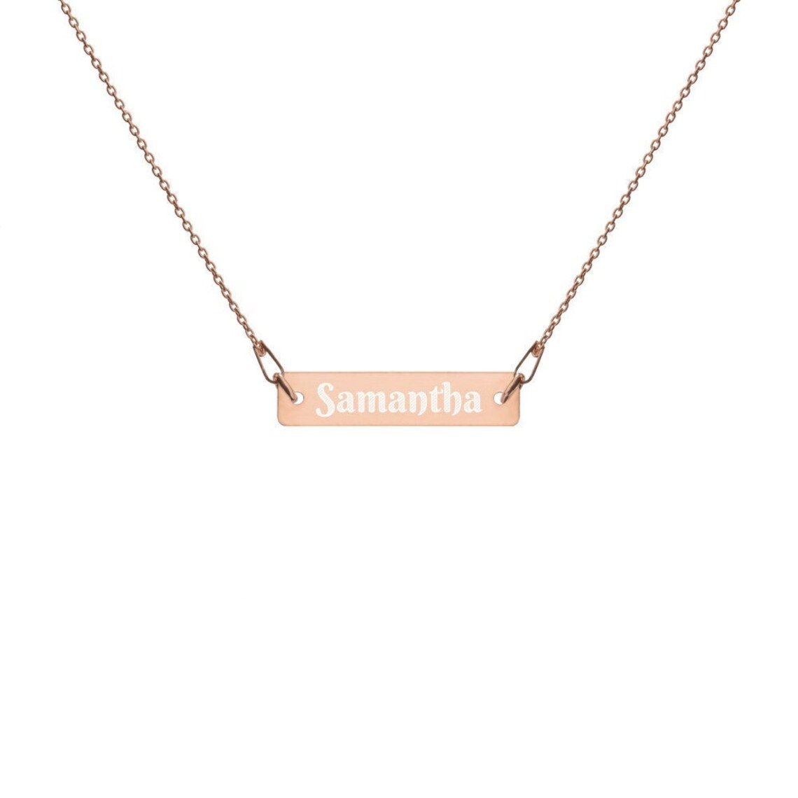 Engraved Silver Bar Chain Necklace, Plated Options: 18K Rose Gold ...