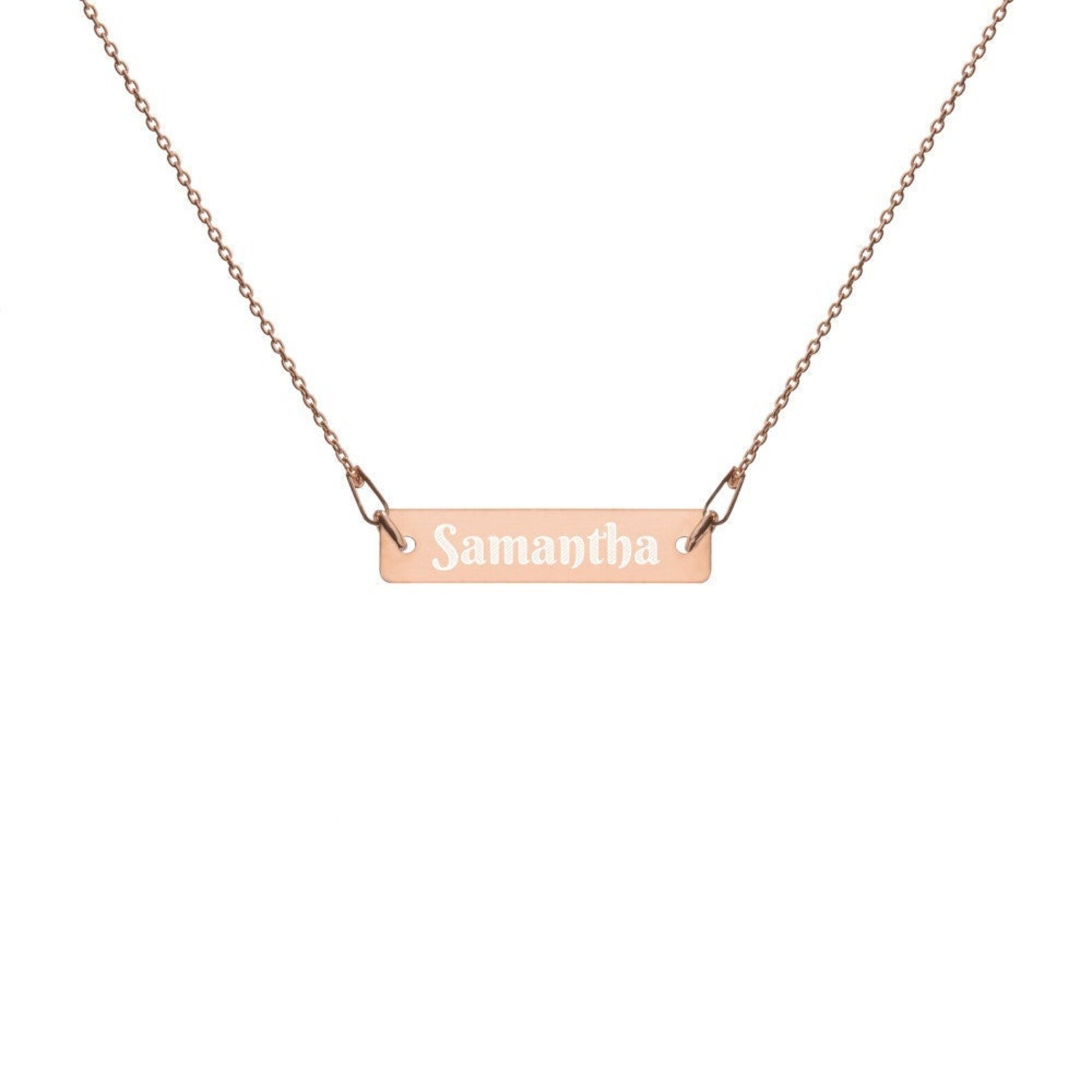 Engraved Silver Bar Chain Necklace, Plated Options: 18K Rose Gold ...