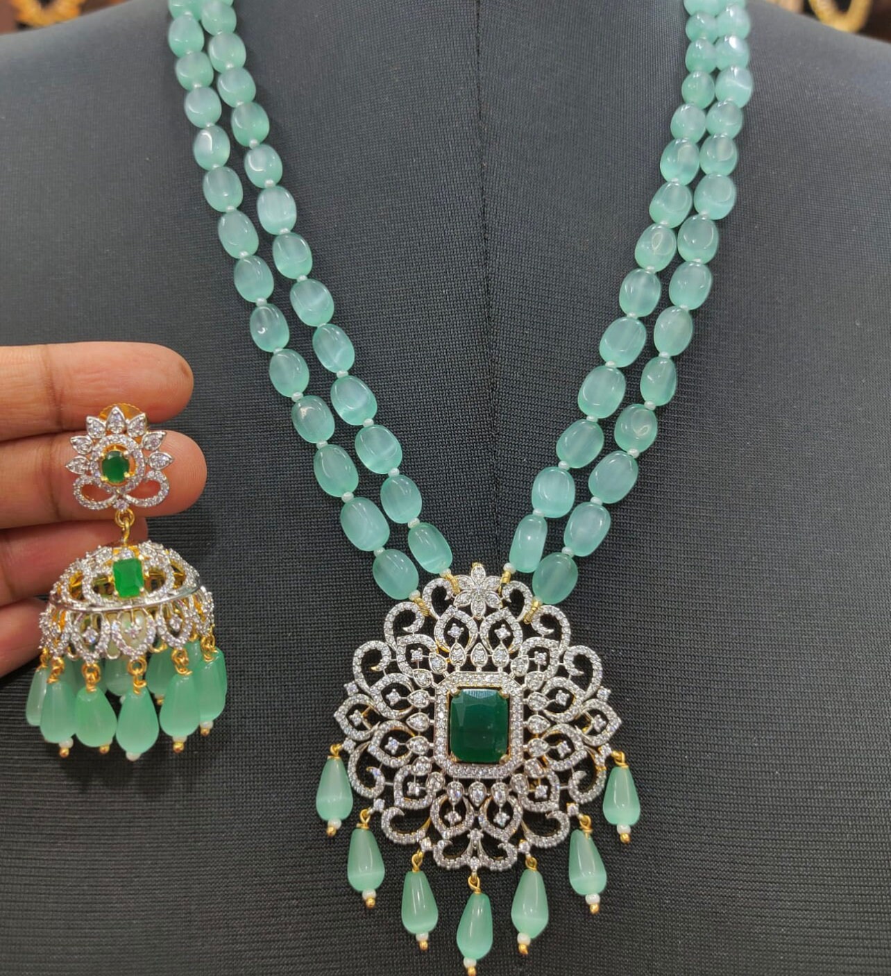 Semi Precious Monalisa Beads Mala Set With Diamond Finish - Etsy