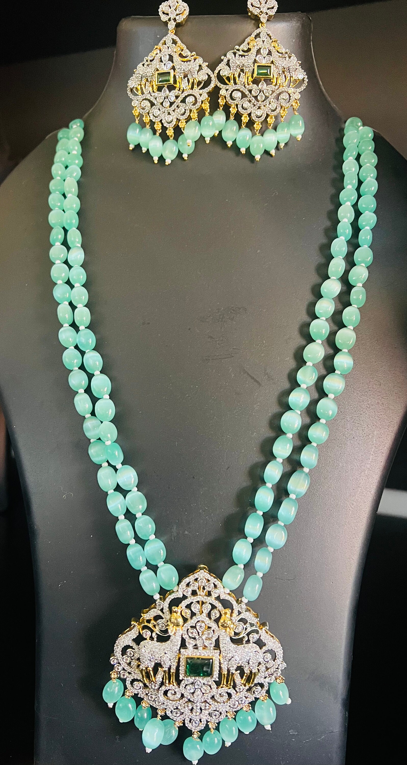 Semi Precious Monalisa Beads Mala Set With Diamond Finish Pendant - Etsy