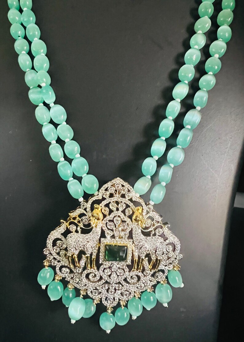 Semi Precious Monalisa Beads Mala Set With Diamond Finish Pendant - Etsy