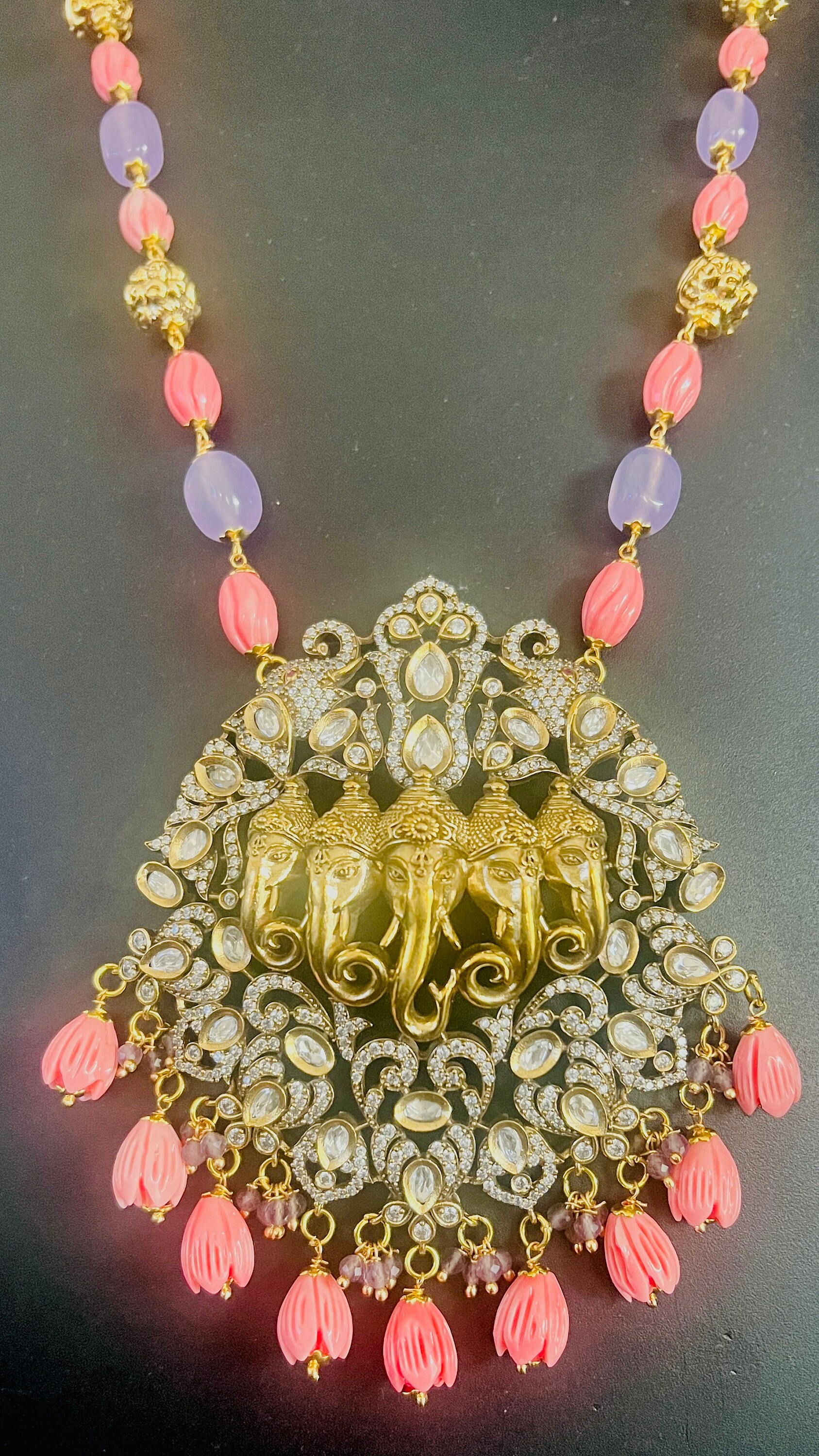 Mossanite Studded Taiwan Tulip Beads Midlength Set With 5 Faced ...