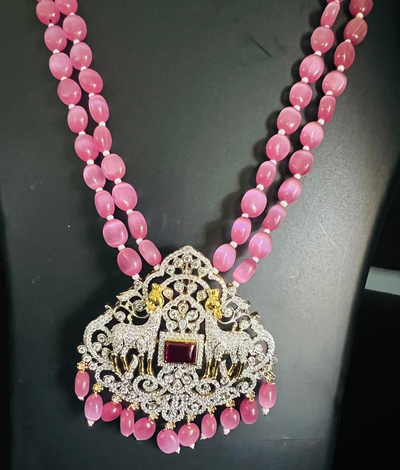 Semi Precious Monalisa Beads Mala Set With Diamond Finish Pendant - Etsy