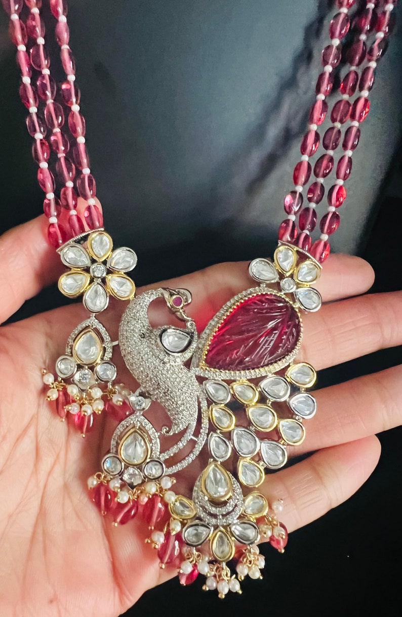 Premium Quality Onion Pink Color Monalisa Beads Mala With Victorian ...