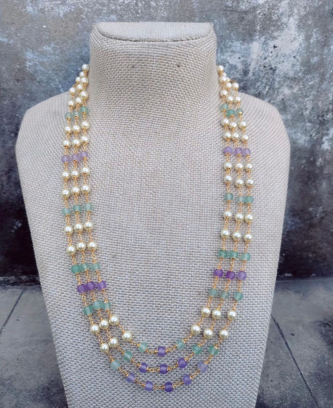 3 Layer Simple Beads/pearl Mala in Multi Color/1gm Gold Pearl Mala - Etsy