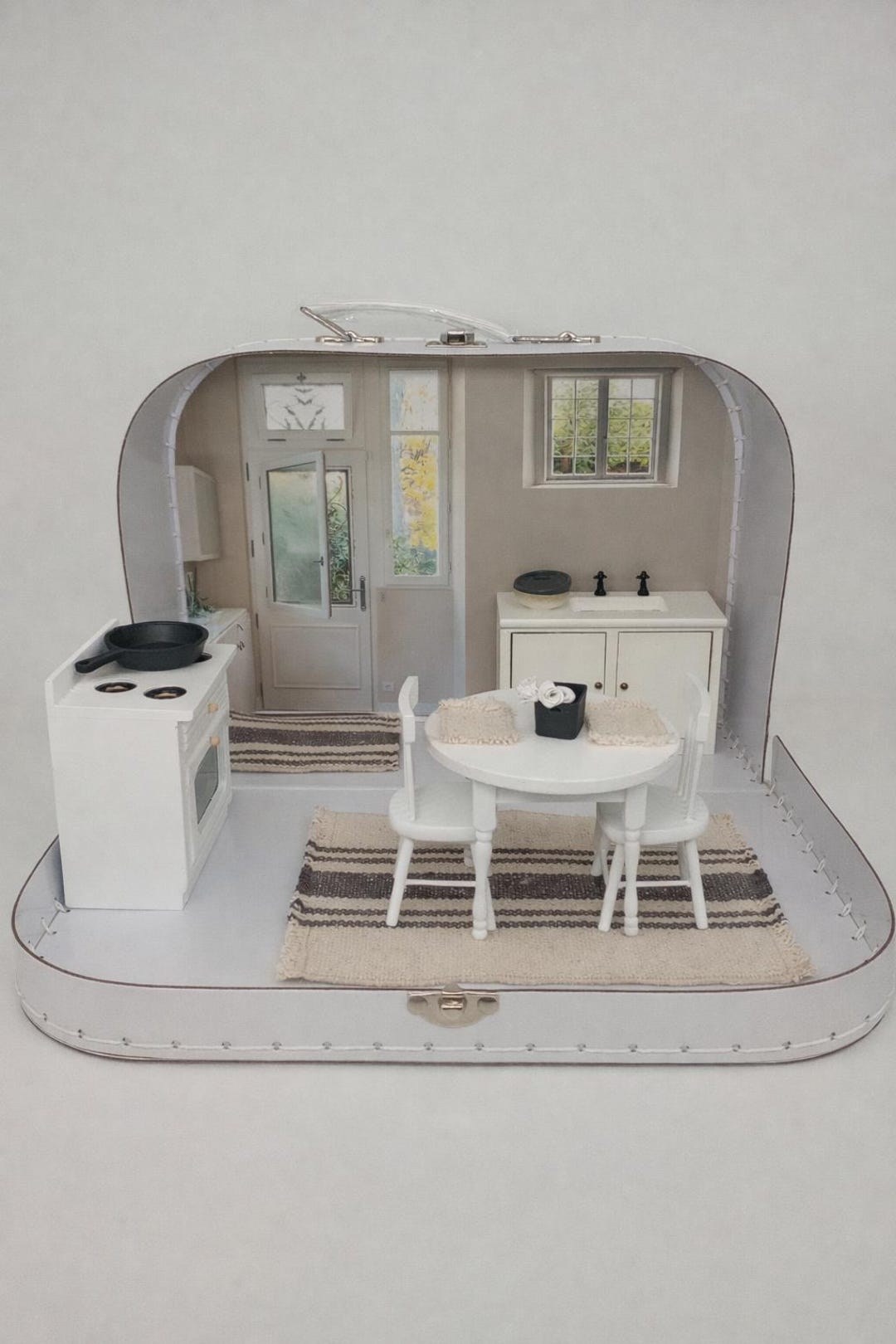 Miniature Farmhouse Kitchen Suitcase - Doll Travel Diorama - 1:12 Scale ...