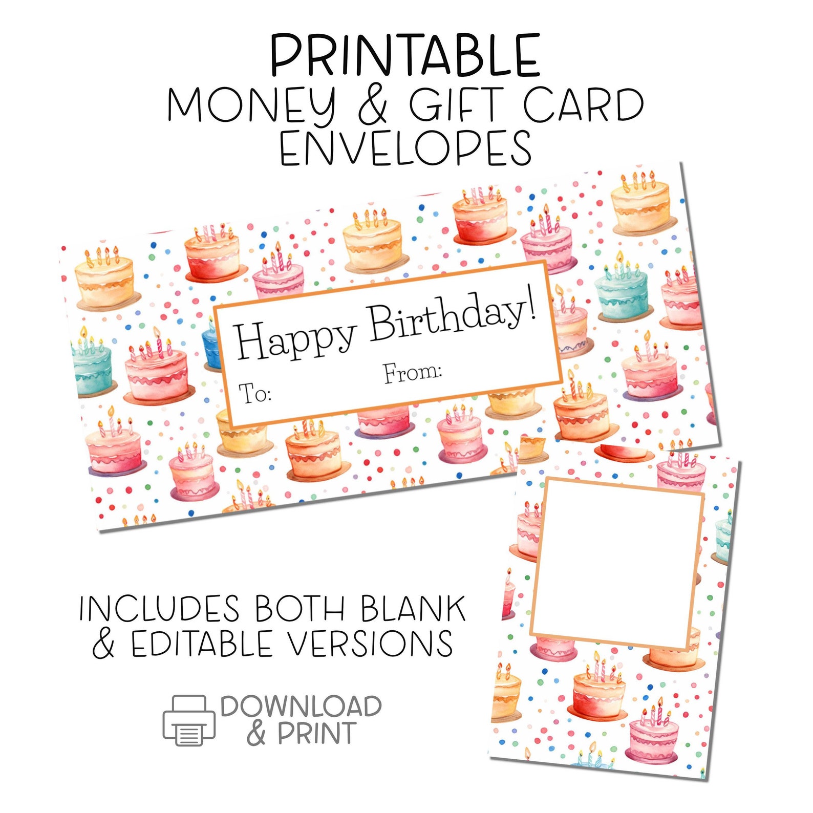 Printable Gift Money & Gift Card Envelopes Happy Birthday Celebration ...