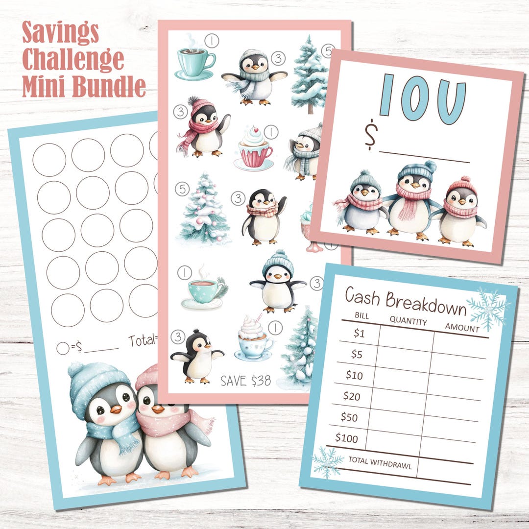 Savings Challenge Mini Bundle Penguins Set of 2 Teller Slip & IOU - Etsy