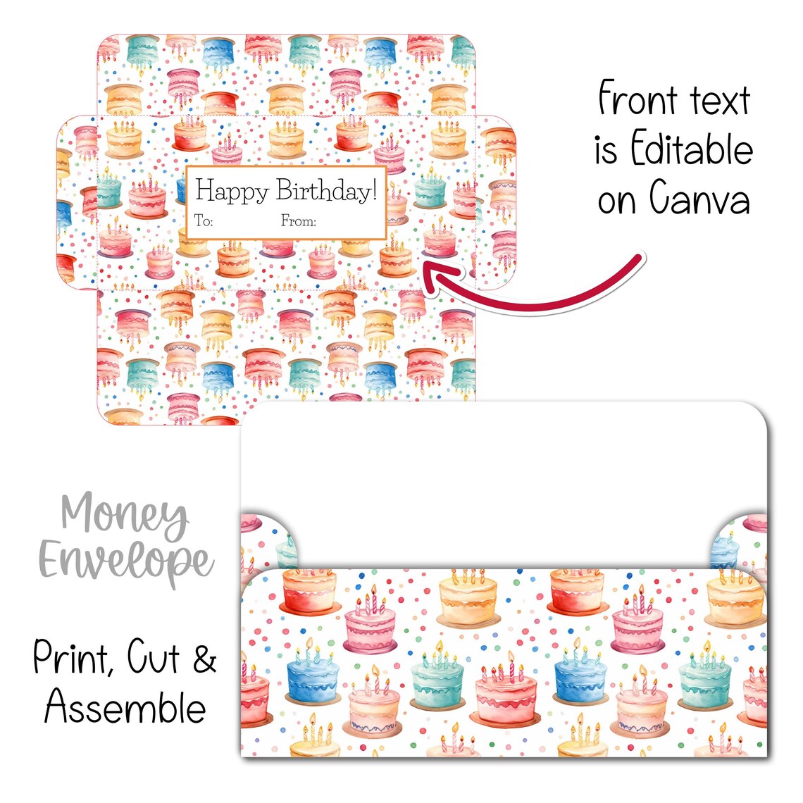 Printable Gift Money & Gift Card Envelopes Happy Birthday Celebration ...