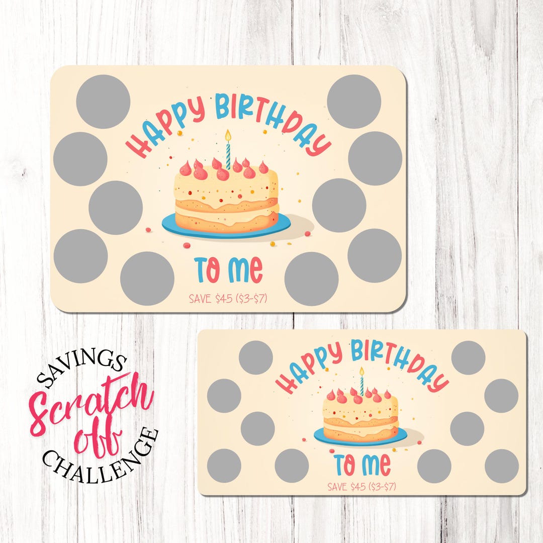 Happy Birthday Scratch off Savings Challenge | A5 & A6 | Save 45 | Low ...