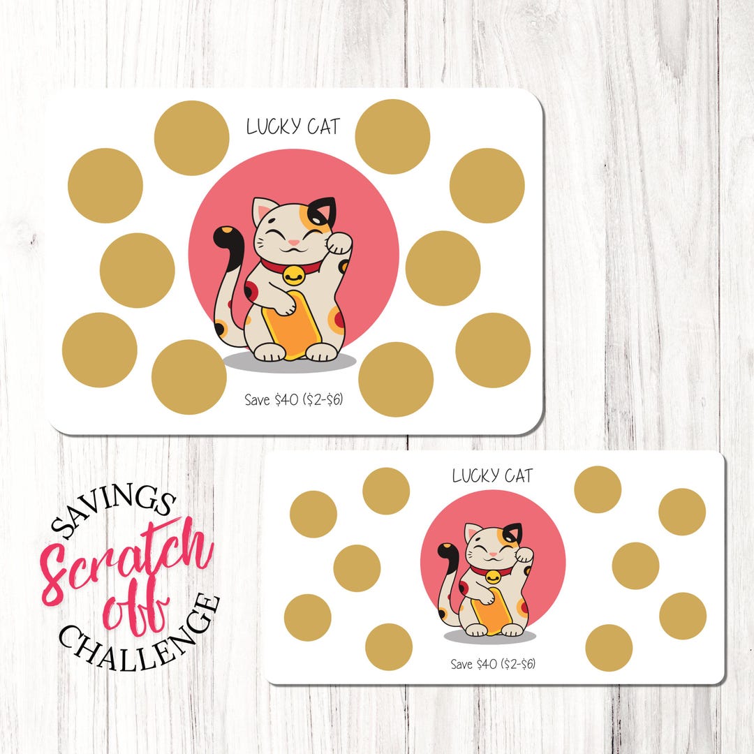 Lucky Cat Scratch off Savings Challenge | A5 & A6 | Save 40 | Low ...