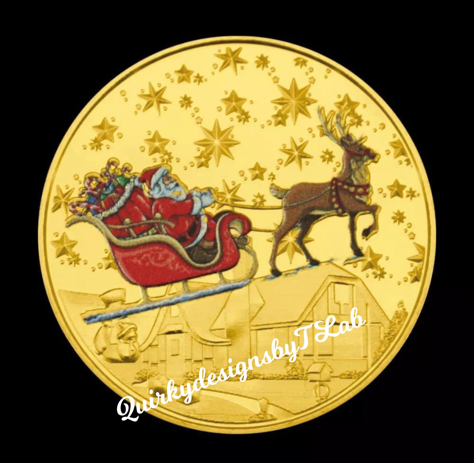 Christmas Wishing Coin Personalised Case Gold Silver Santa Reindeer ...