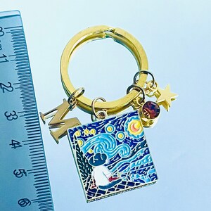 Personalised Gold Van Gogh Starry Night Keychain Keyring With Crystal ...