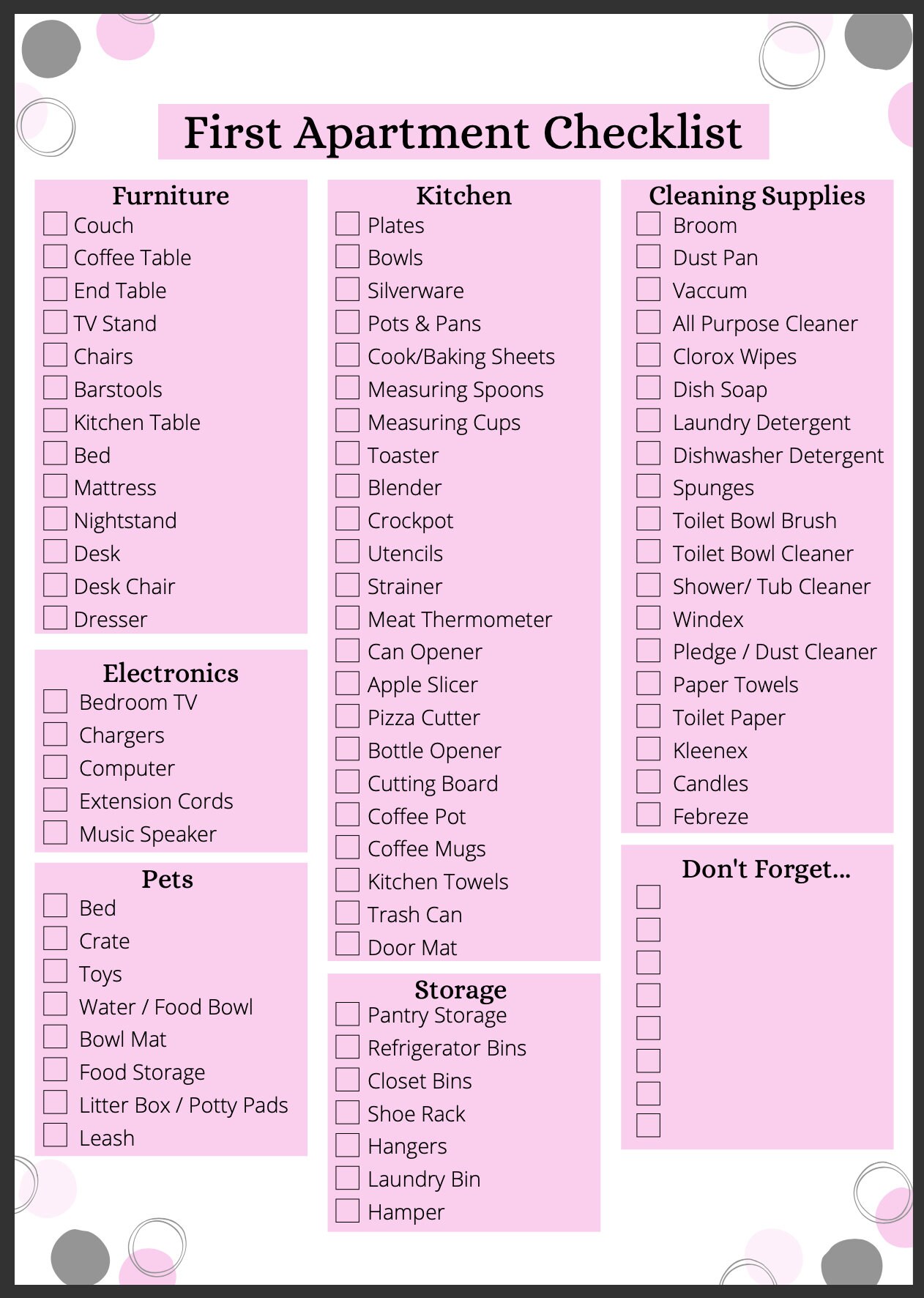 First Apartment Check List Moving Shopping Checklist Etsy First Apartment Check List Moving Shopping Checklist Etsy