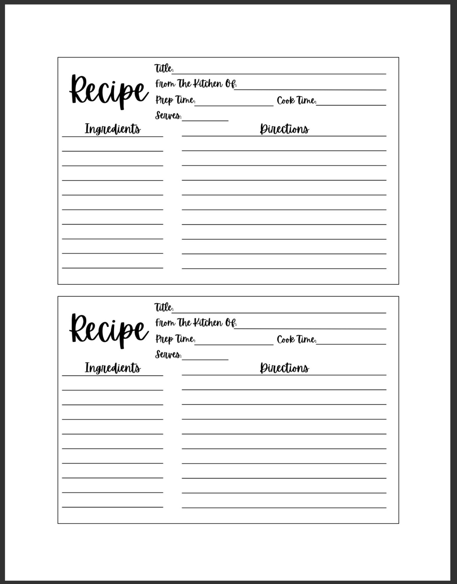 Recipe Cards Cards Blank Recipe Cards Recipes Downloadable Printables ...