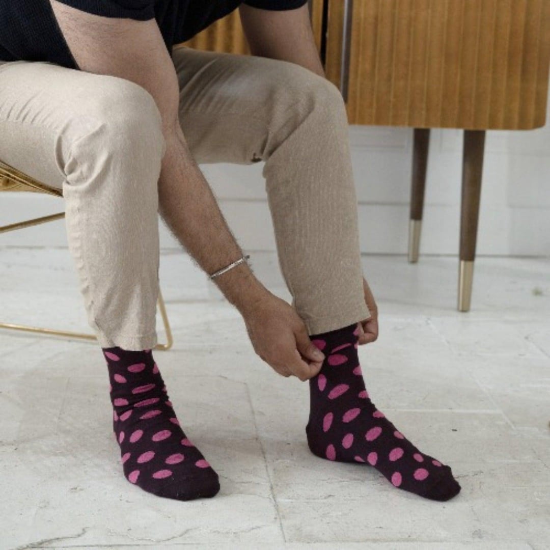 Pink Polka Dots Men’s Socks, Stylish Groomsmen Gift, Wedding & Casual ...