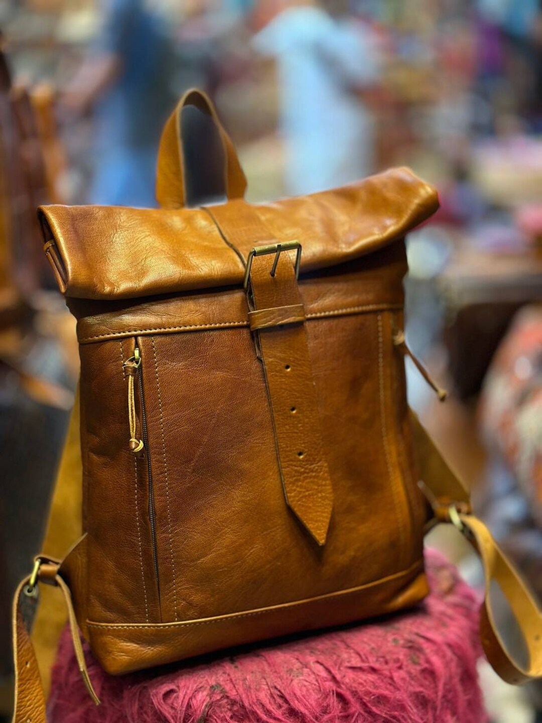 Moroccan Leather Backpack,camel Backpack,handmade Backpack,top Handle ...