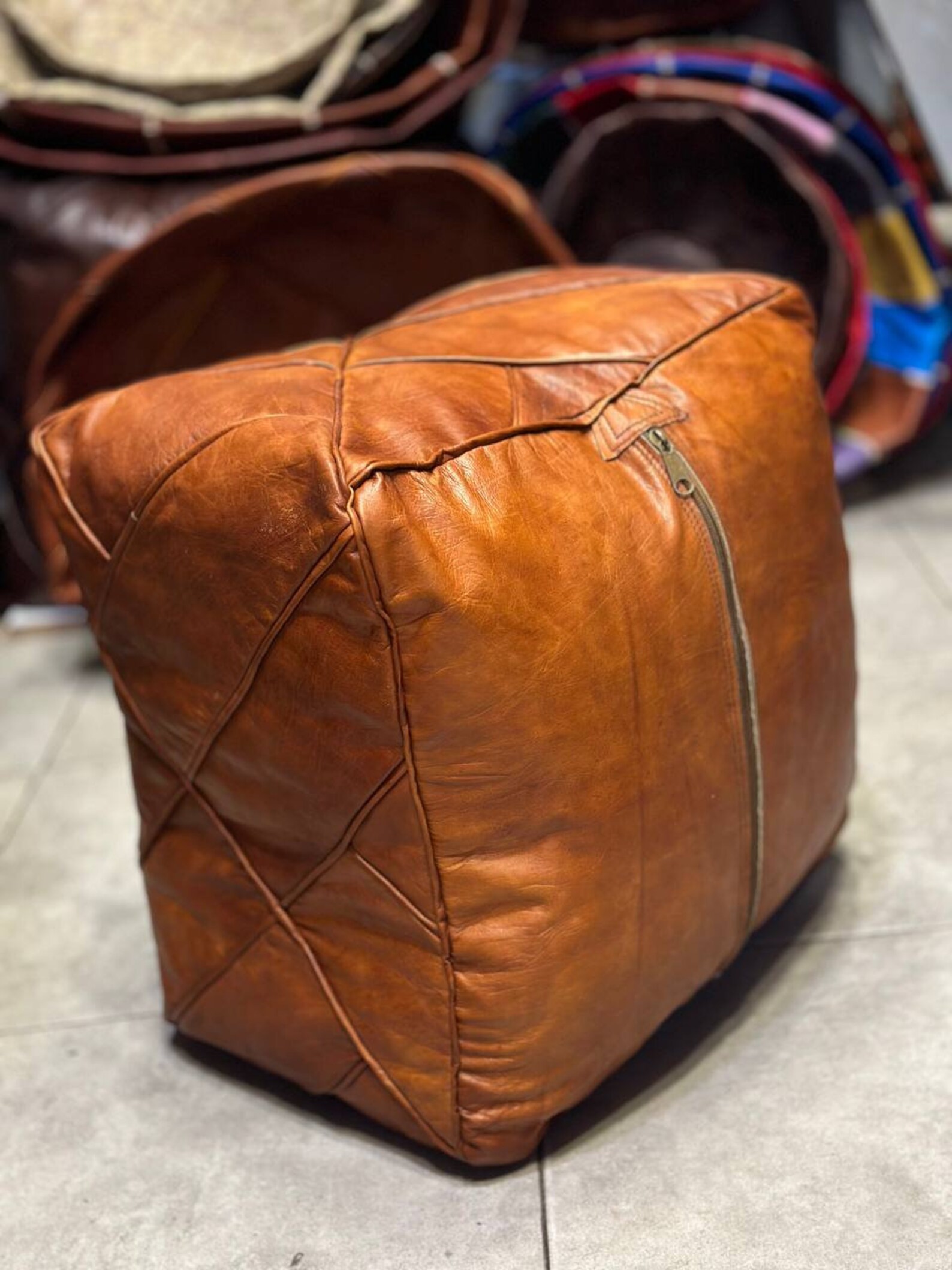 Ottoman SQUARE POUF Moroccan Leather,100% Leather,footstool Poof ...