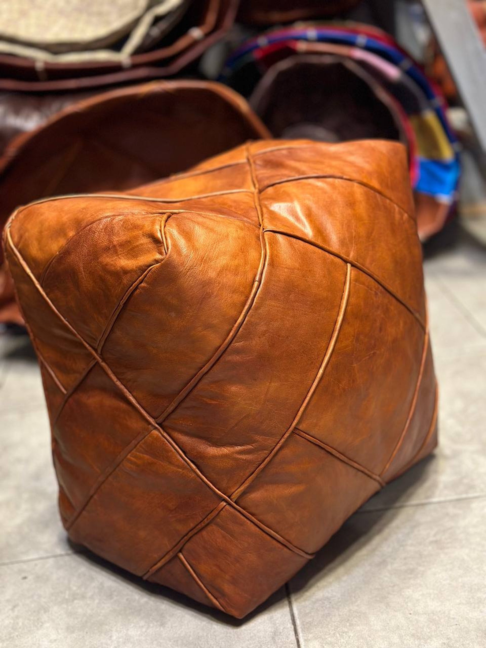 Ottoman SQUARE POUF Moroccan Leather,100% Leather,footstool Poof ...