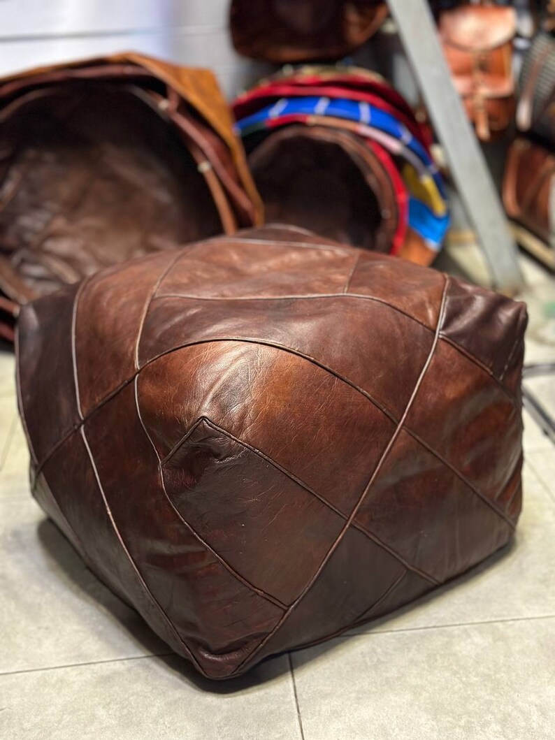 Ottoman SQUARE POUF Moroccan Leather,100% Leather,footstool Poof ...