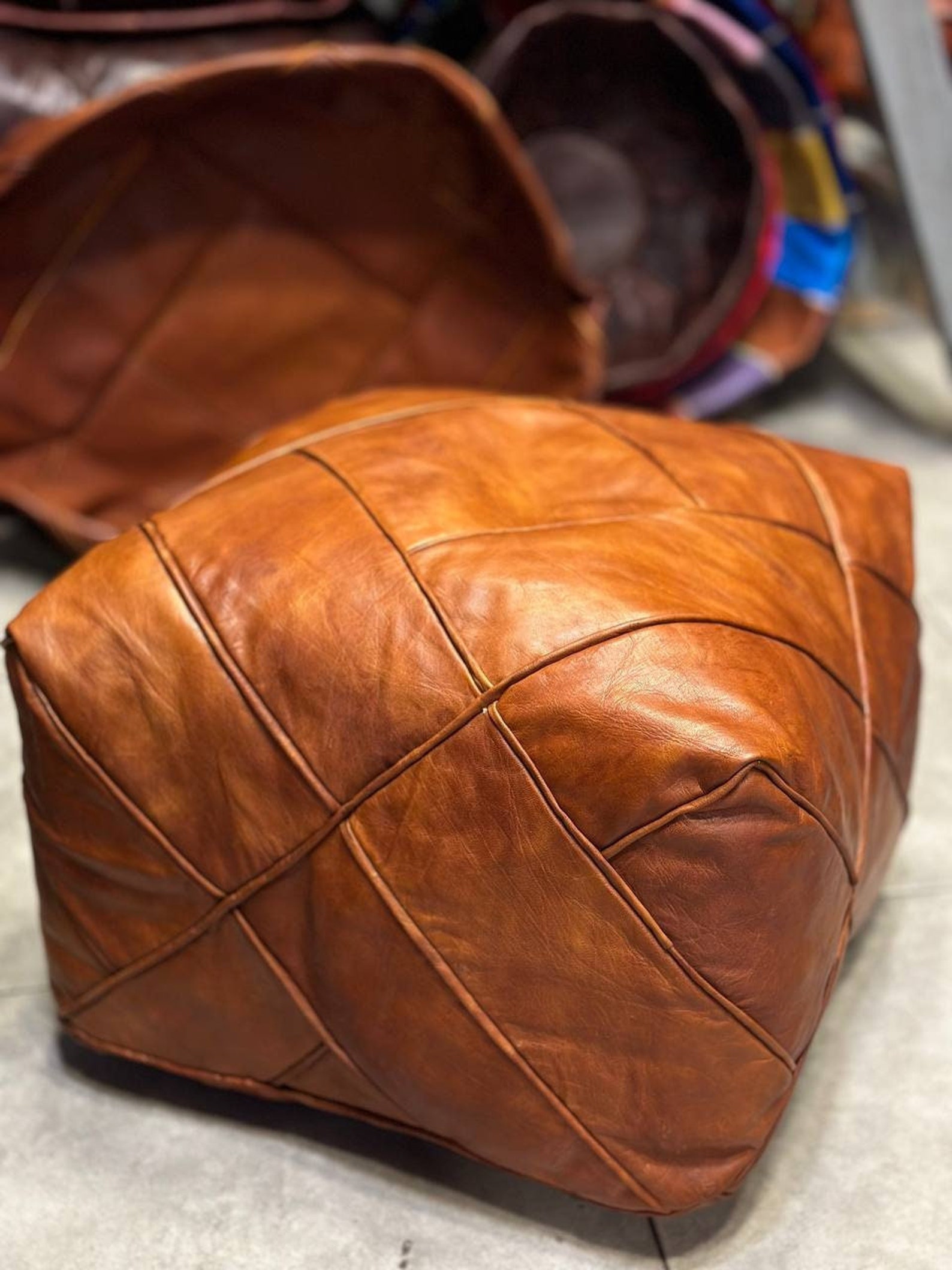 Ottoman SQUARE POUF Moroccan Leather,100% Leather,footstool Poof ...