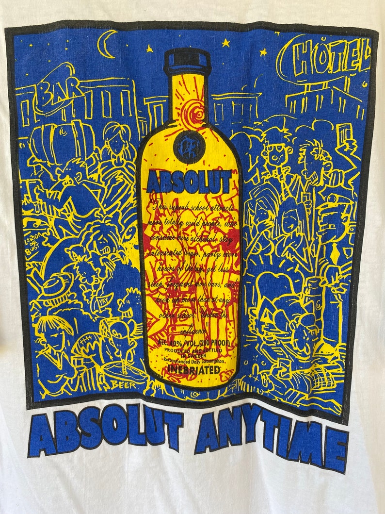 Vintage 90s Absolut Sweden Vodka Party School Fairfield T-shirt Size XL ...