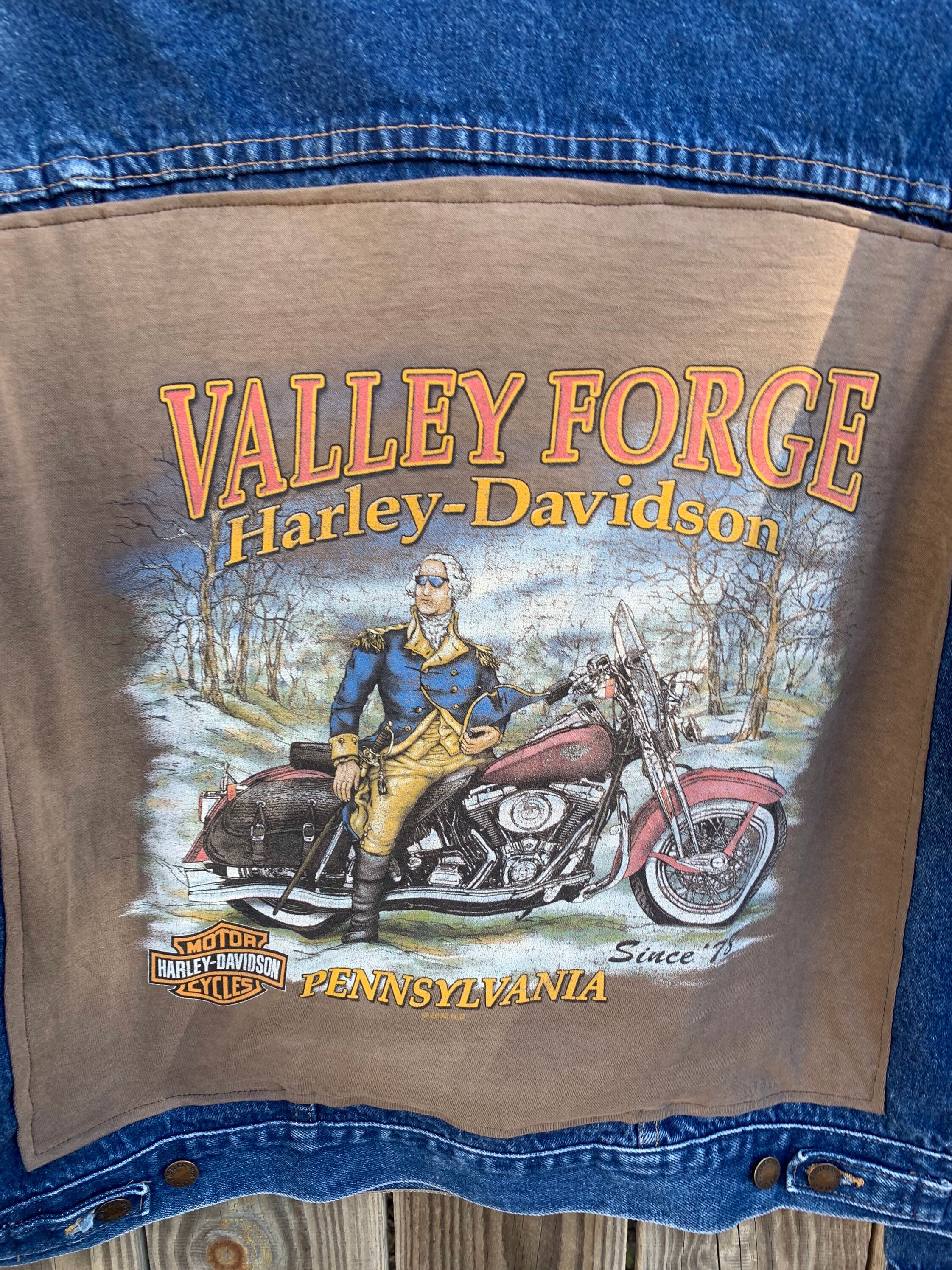 Vintage Harley Davidson Valley Forge Pennsylvania Reworked Denim Jacket ...
