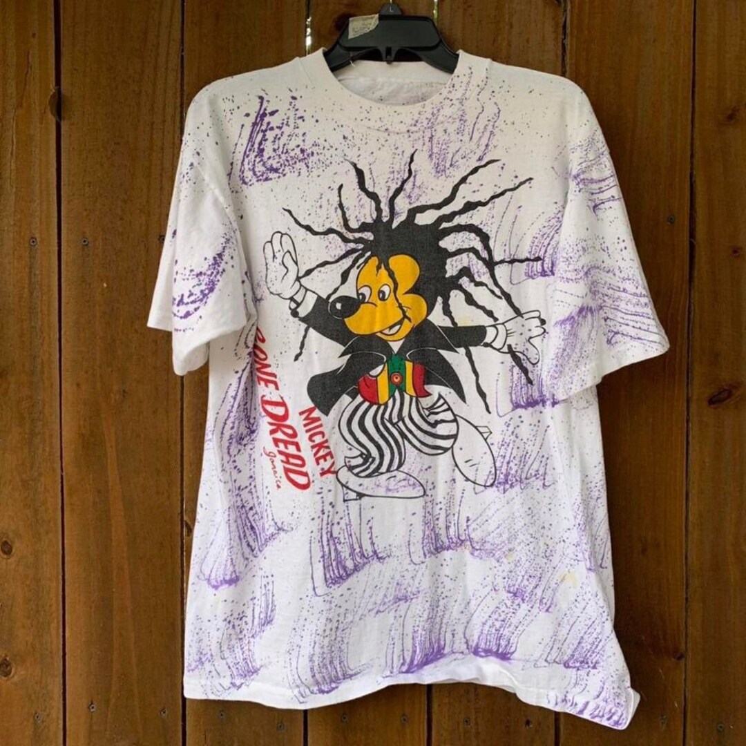 Vintage 90s Mickey Mouse Gone Dread Jamaica All Over Print T-shirt Size ...