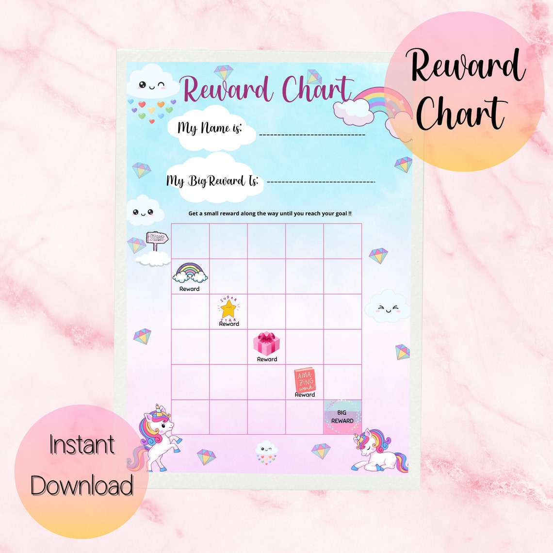 Girls Unicorn Reward Chart, Printable Unicorn Behavior Chart, Daily ...