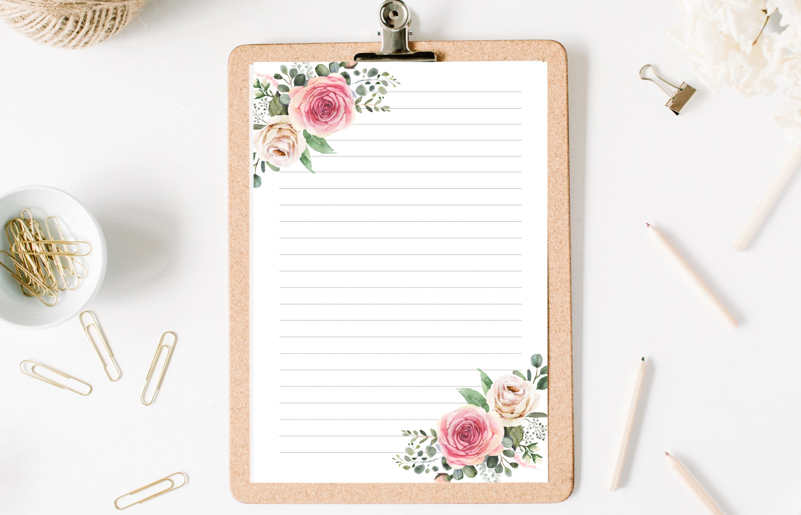 Floral Printable Letter Paper, Line Sheet, Floral Printable Letter ...