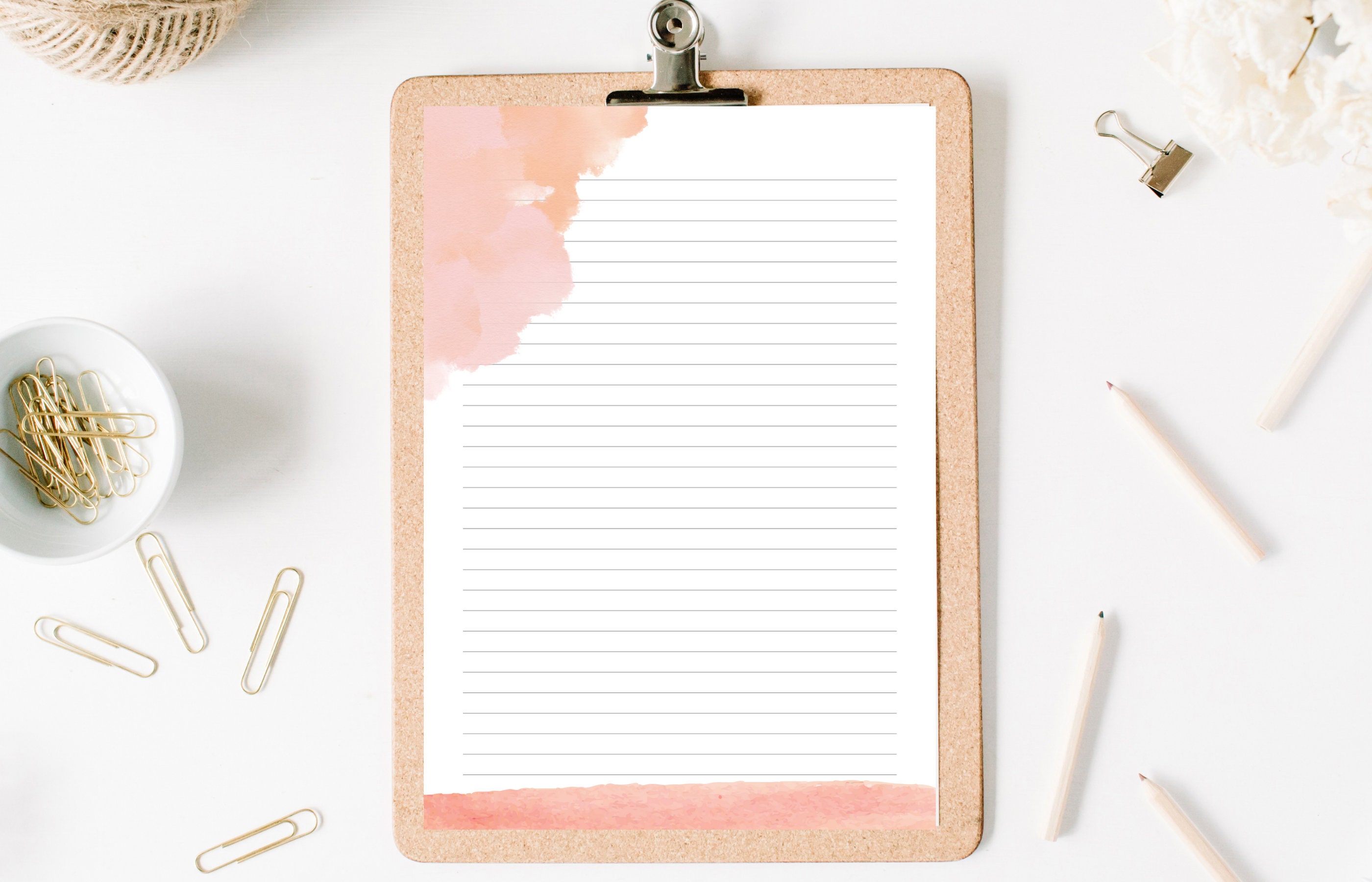 Printable Letter Paper, Line Sheet, Watercolour Peach Pink Printable ...