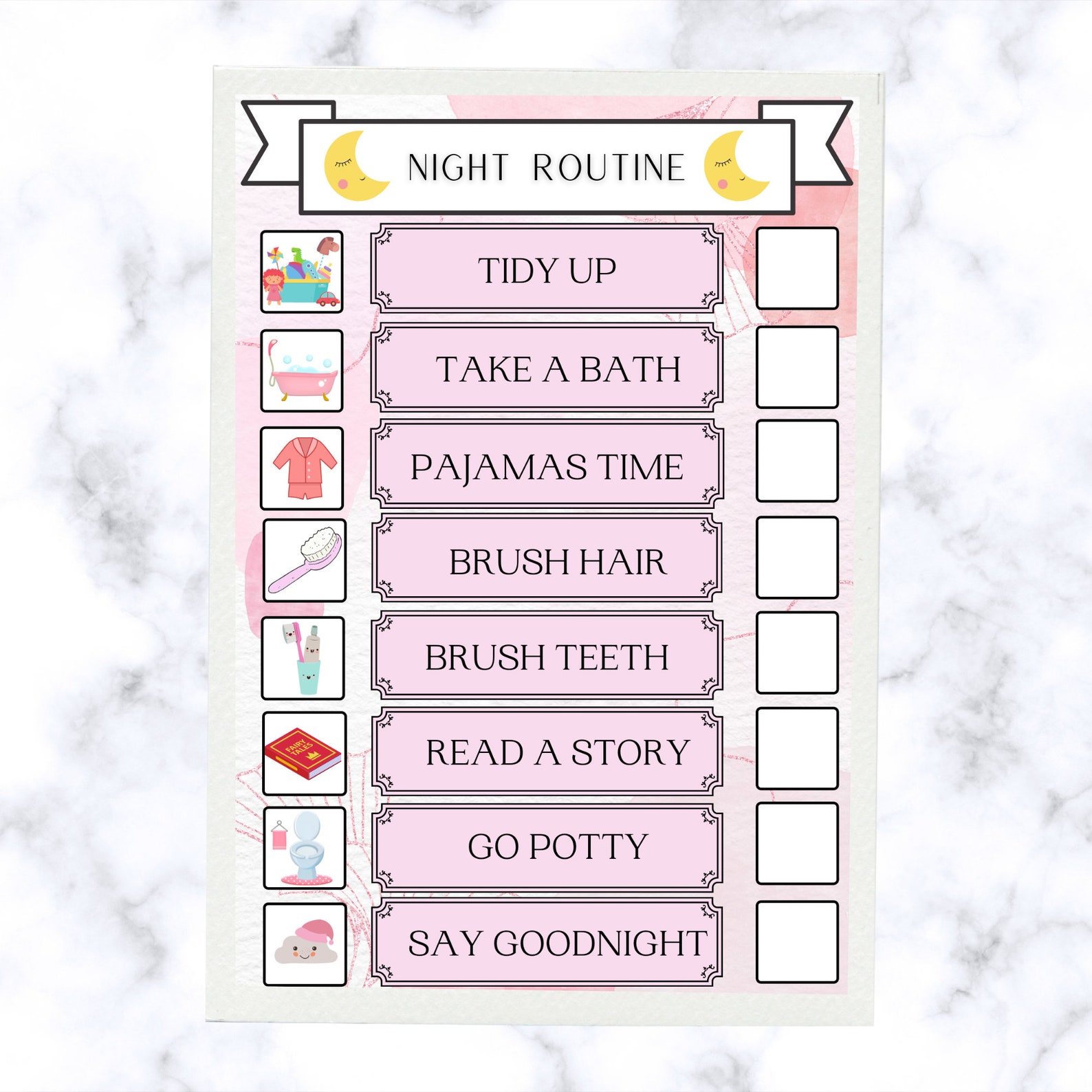 EDITABLE KIDS GIRLS Morning / Night Routine Charts, Printable Checklist ...