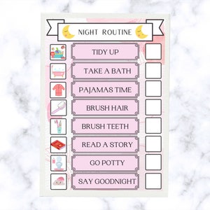 EDITABLE KIDS GIRLS Morning / Night Routine Charts, Printable Checklist ...