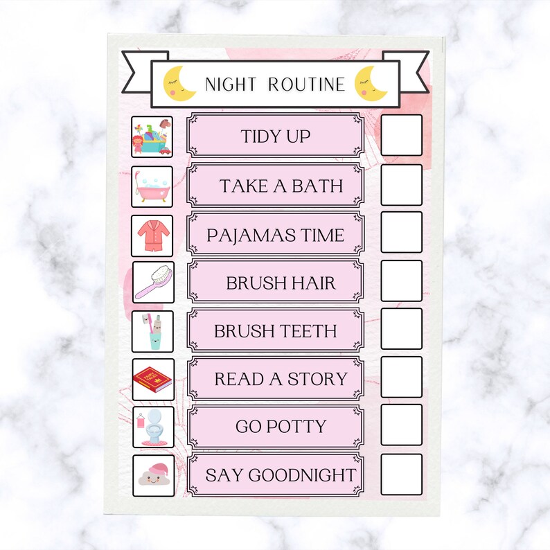 EDITABLE KIDS GIRLS Morning / Night Routine Charts, Printable Checklist ...