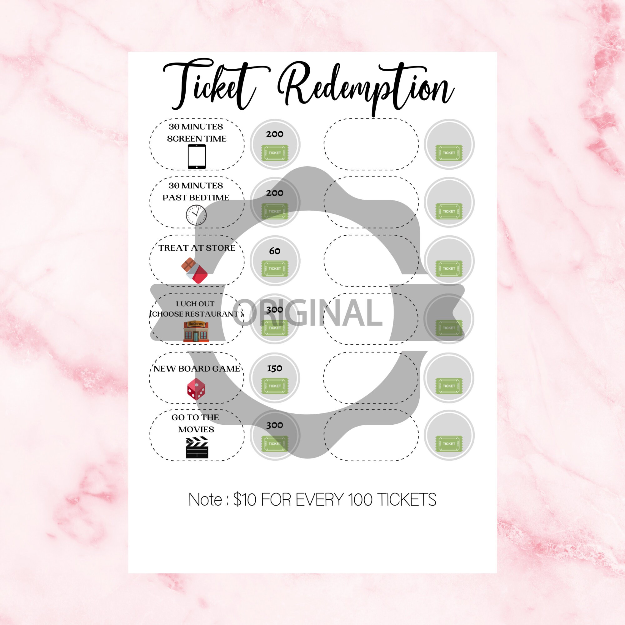 EDITABLE Reward Chart for Kids Ticket System tickets | Etsy UK