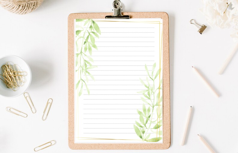 PRINTABLE Notes, Greenery Boarder Letter Writing Paper, Unlined Journal ...