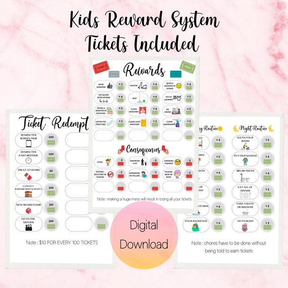 EDITABLE Reward Chart for Kids Ticket System tickets | Etsy UK
