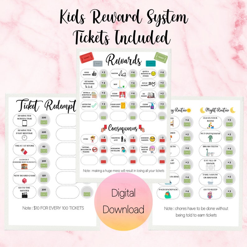 EDITABLE Reward Chart for Kids Ticket System, tickets Included Digital ...