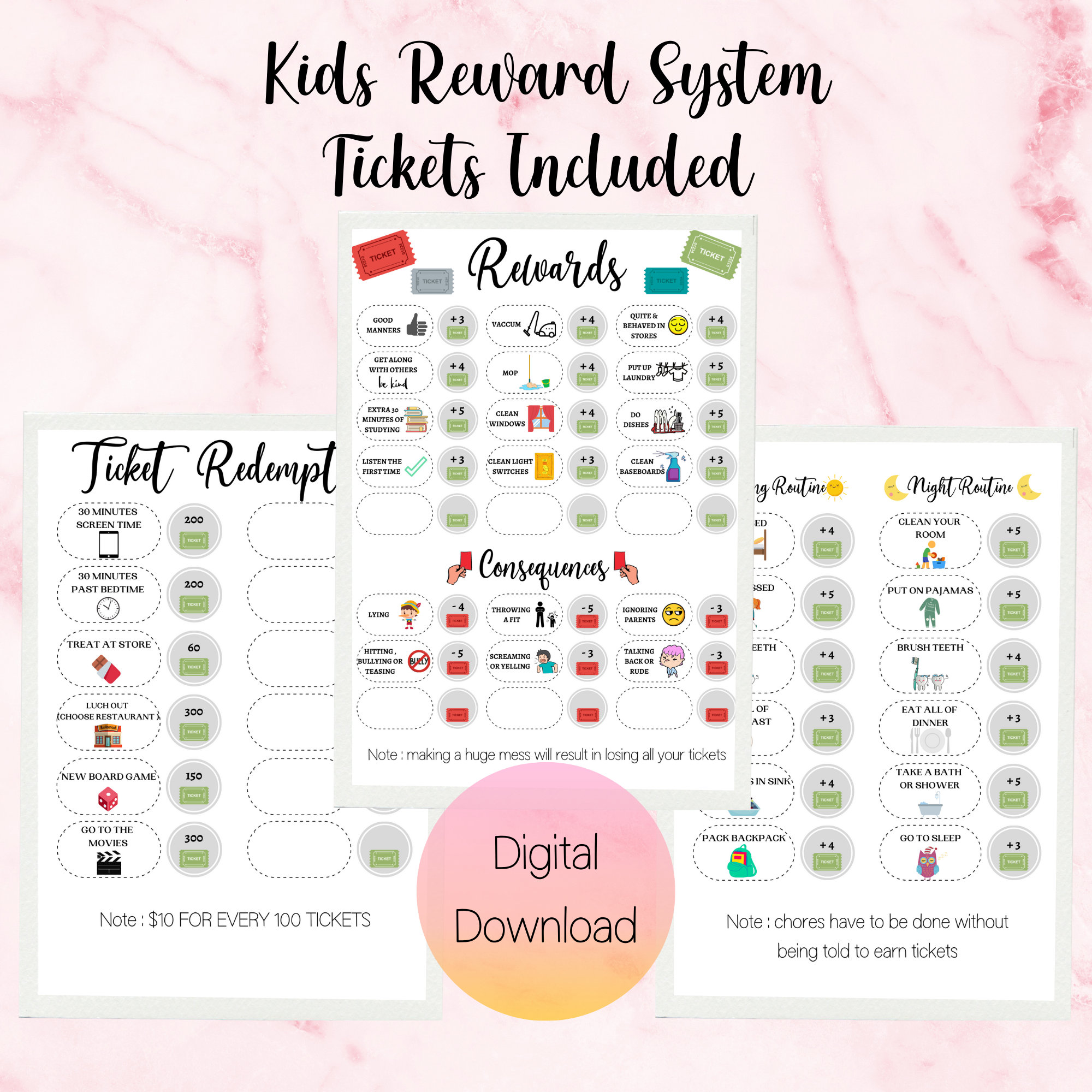 EDITABLE Reward Chart for Kids - Ticket System, (tickets Included ...