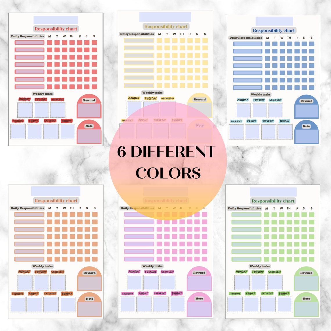6 COLORS Responsibility Chore Chart for Kids Fully Editable - Etsy