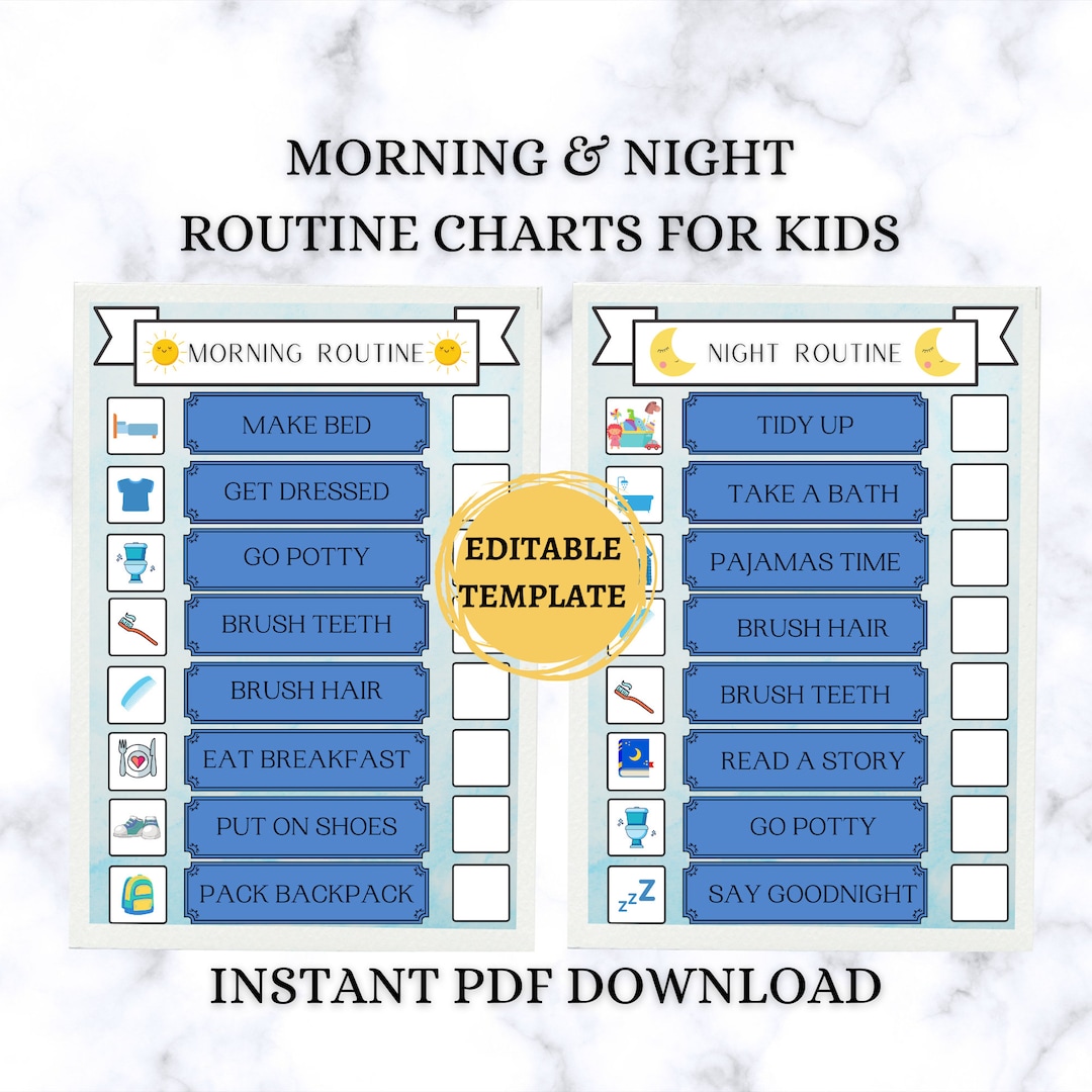 Editable KIDS BOYS Morning / Night Routine Template, Printable ...