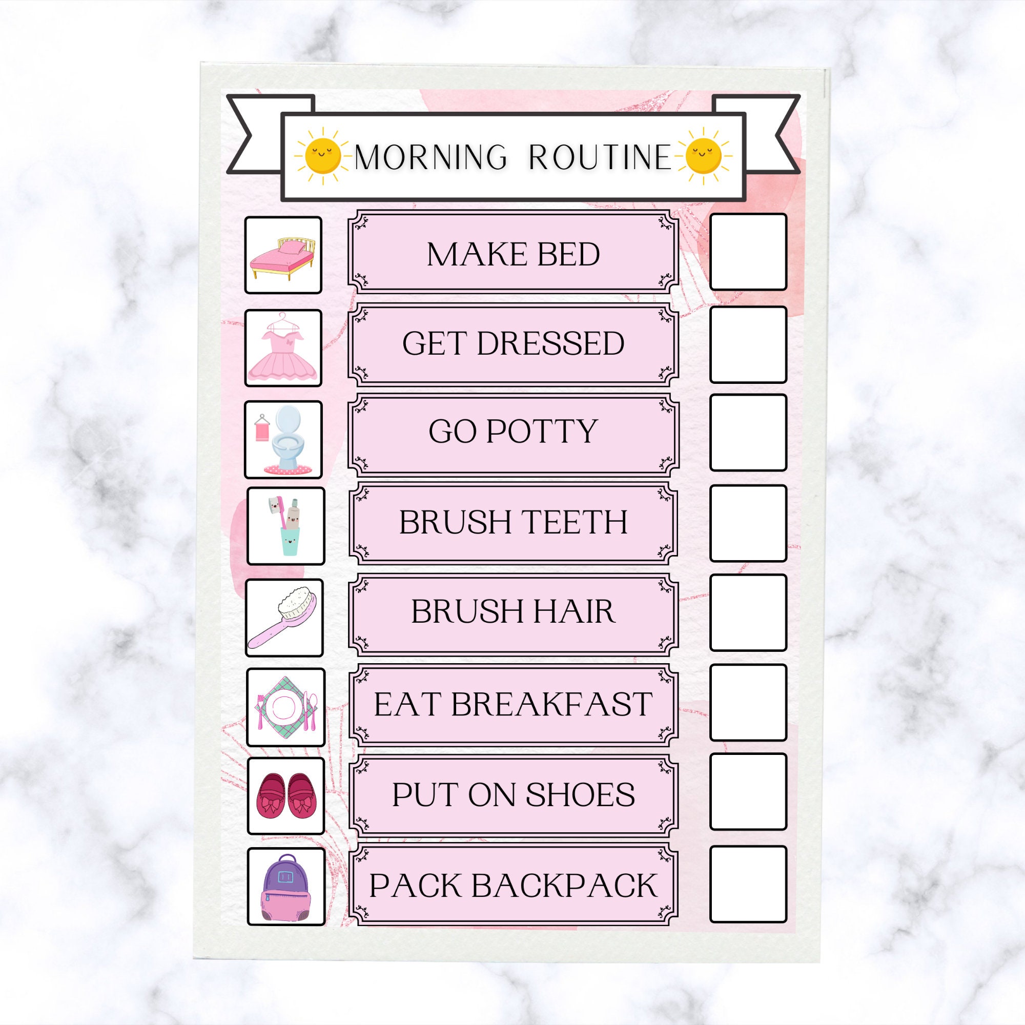 EDITABLE KIDS GIRLS Morning / Night Routine Charts, Printable Checklist ...