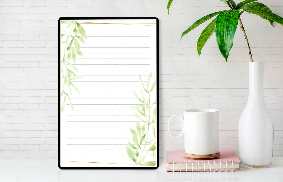 PRINTABLE Notes, Greenery Boarder Letter Writing Paper, Unlined Journal ...