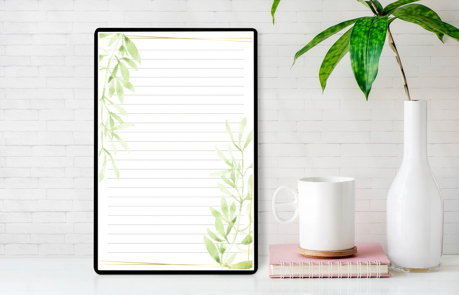 PRINTABLE Notes, Greenery Boarder Letter Writing Paper, Unlined Journal ...