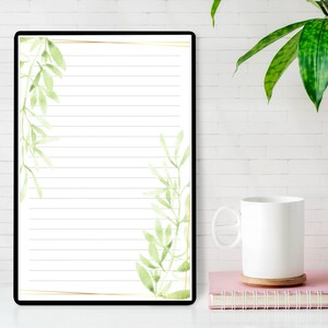 PRINTABLE Notes, Greenery Boarder Letter Writing Paper, Unlined Journal ...