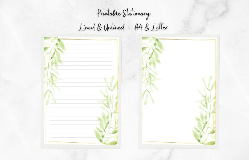 PRINTABLE Notes, Greenery Boarder Letter Writing Paper, Unlined Journal ...