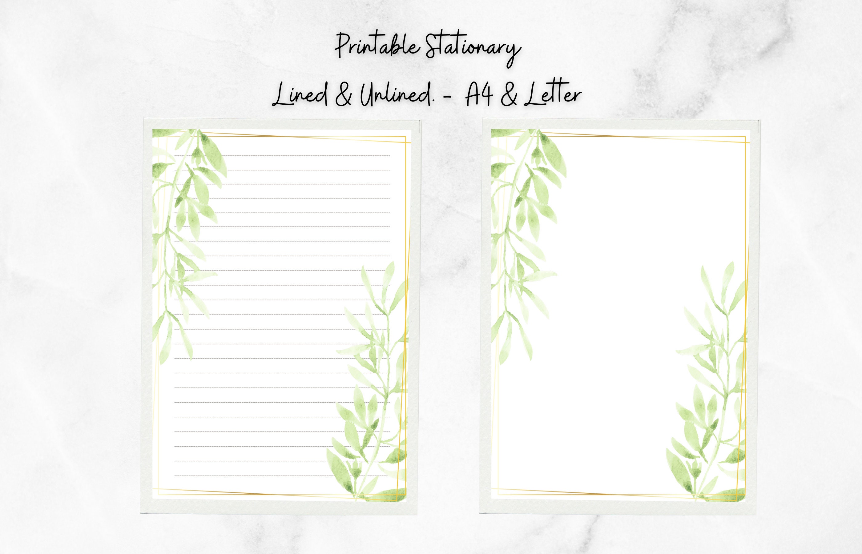 PRINTABLE Notes, Greenery Boarder Letter Writing Paper, Unlined Journal ...