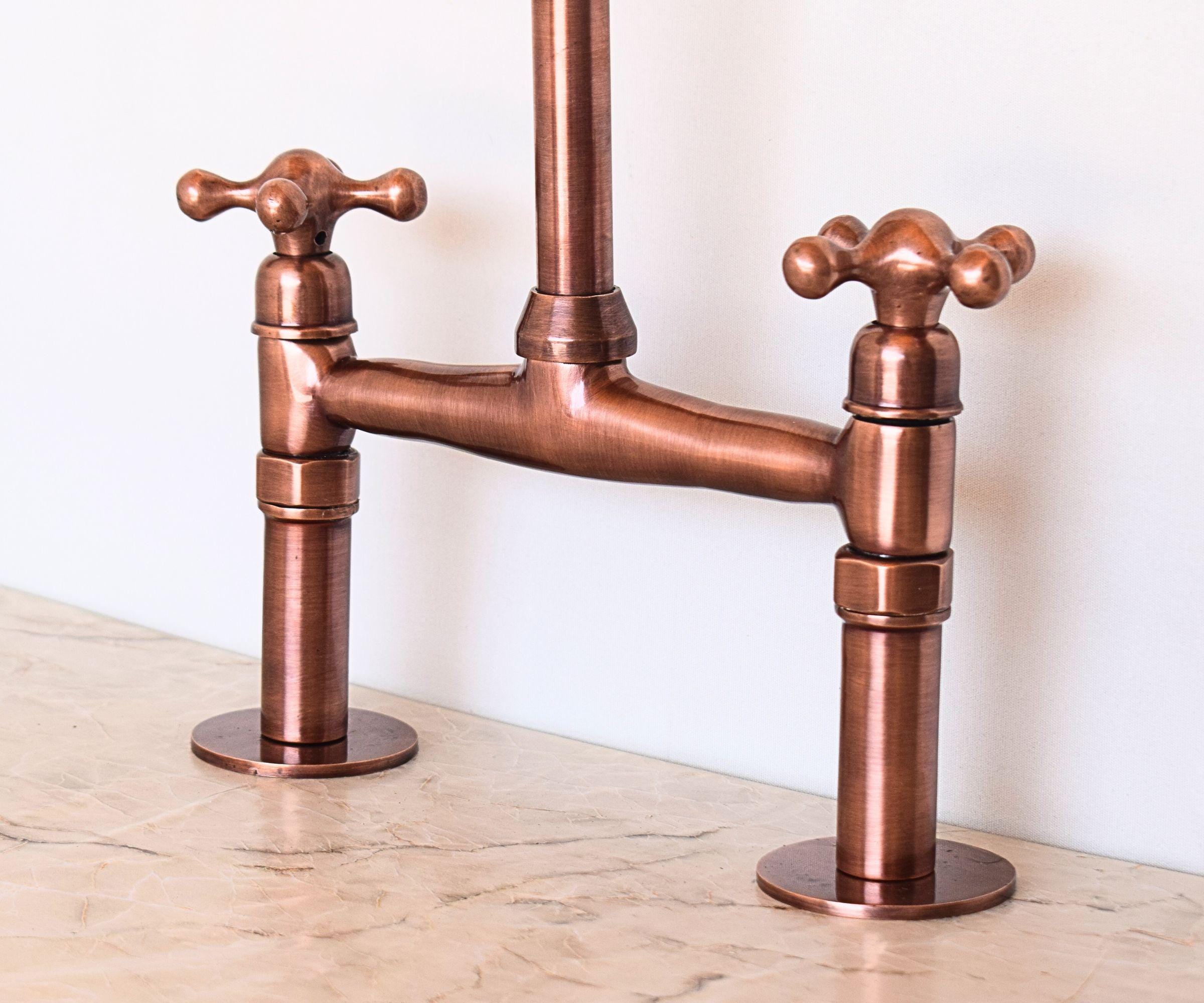 Antique Copper Kitchen Faucet: Bridge Design, Star Handles - Etsy