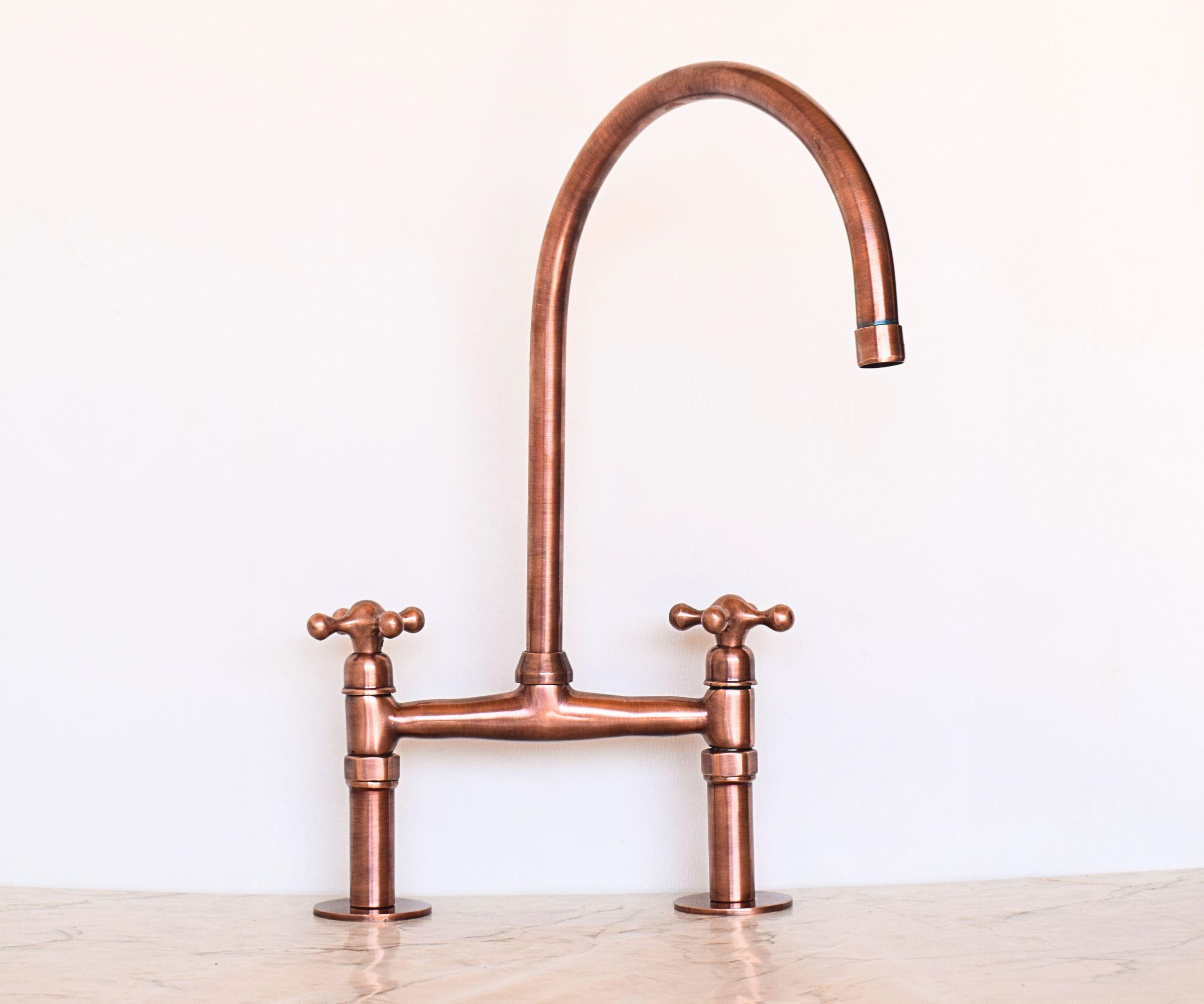 Antique Copper Kitchen Faucet: Bridge Design, Star Handles - Etsy